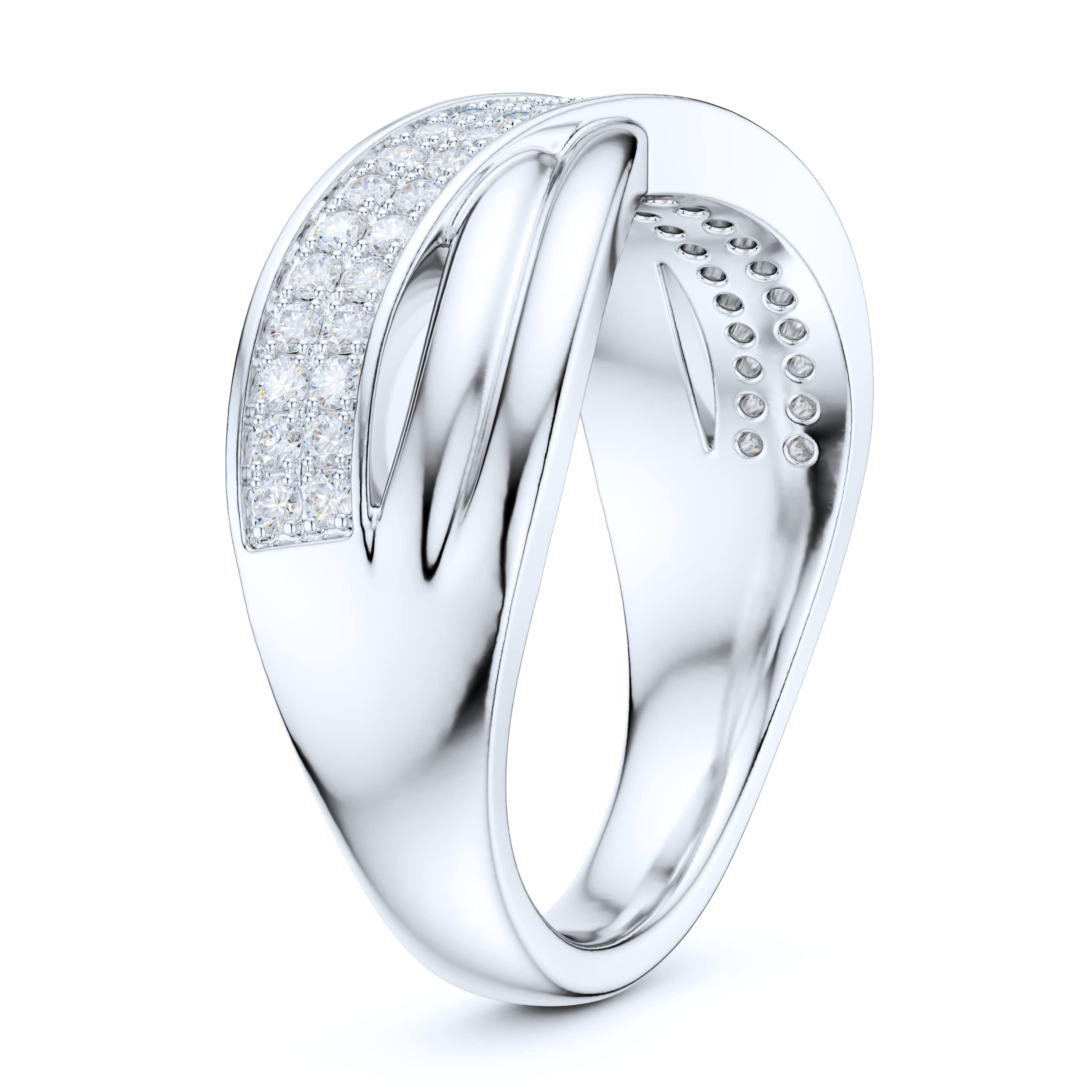 PRSTANI Sterling Silver 7.6mm Wide Unisex CrissCorss Two Rows Simulated Round Brilliant Diamonds Wedding Band Fashion Ring (4.5)