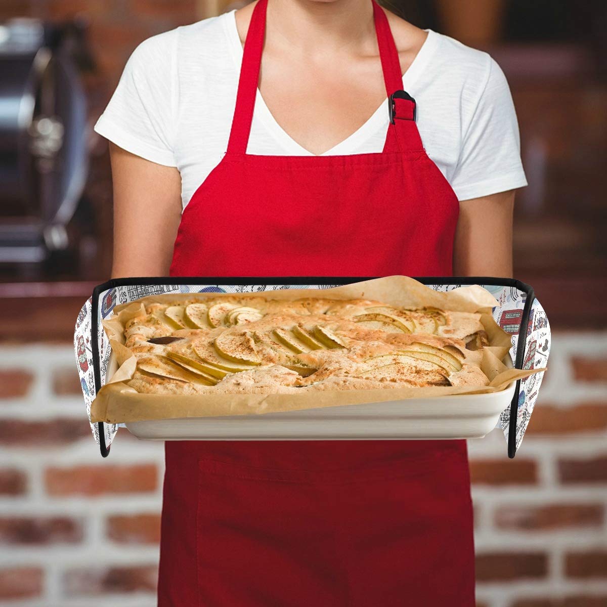 Quilted Double Oven Mitt - London Landmark Connected Oven Mitts Hot Gloves Great for Grilling Cooking