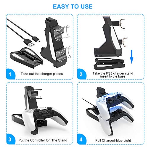PS5 Controller Charger, Playstation 5 Charging Dock Station, Dual USB Type C Fast Charging with Stand & LED Indicator, for Sony PS5 DualSense Controller