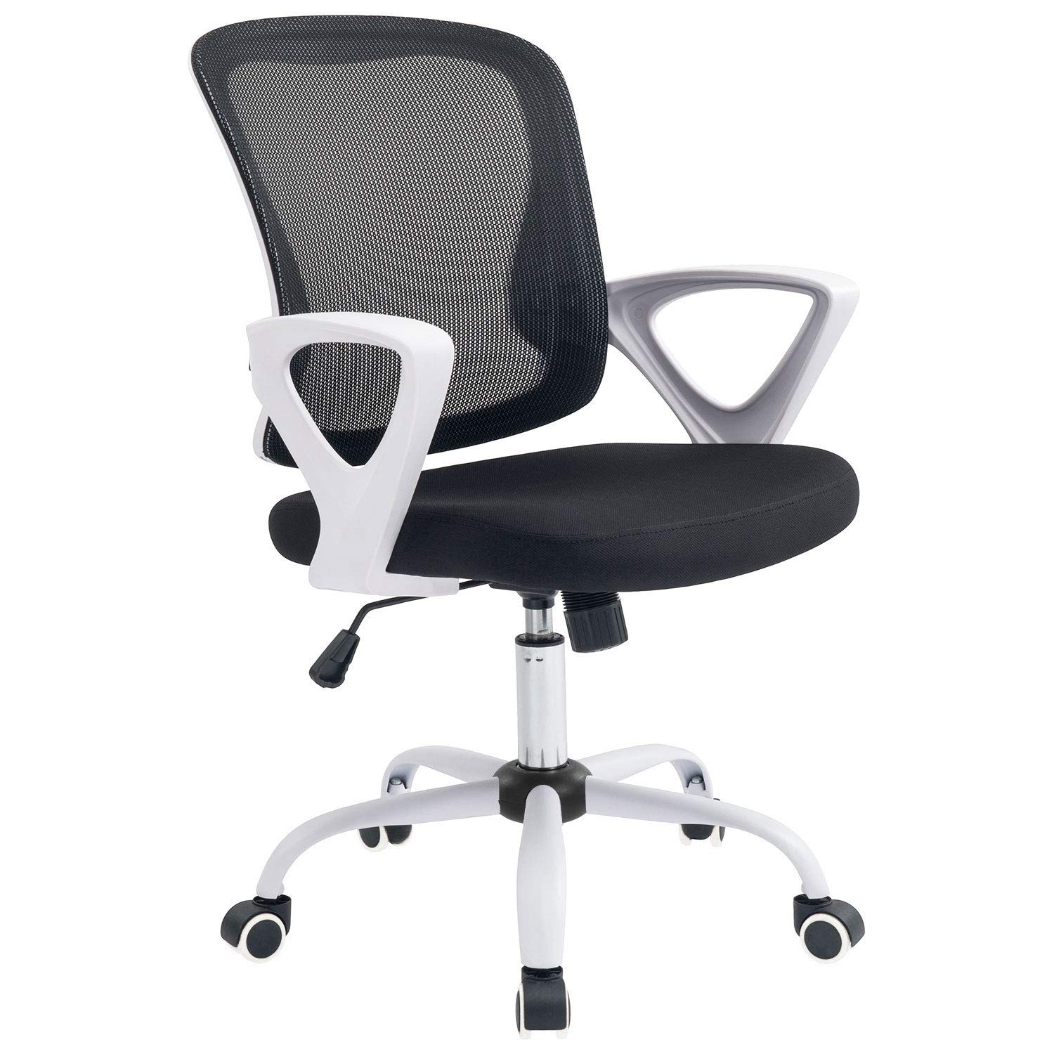 QY Office Chair Ergonomic Desk Chair with Arms & Adjustable Height Modern Mid Back Swivel Home Chair for Small Place, White