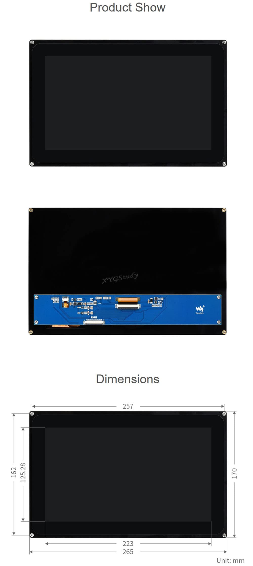 XYGStudy 10.1inch Capacitive Touch LCD (F), 1024 × 600, Toughened Glass, IPS Panel