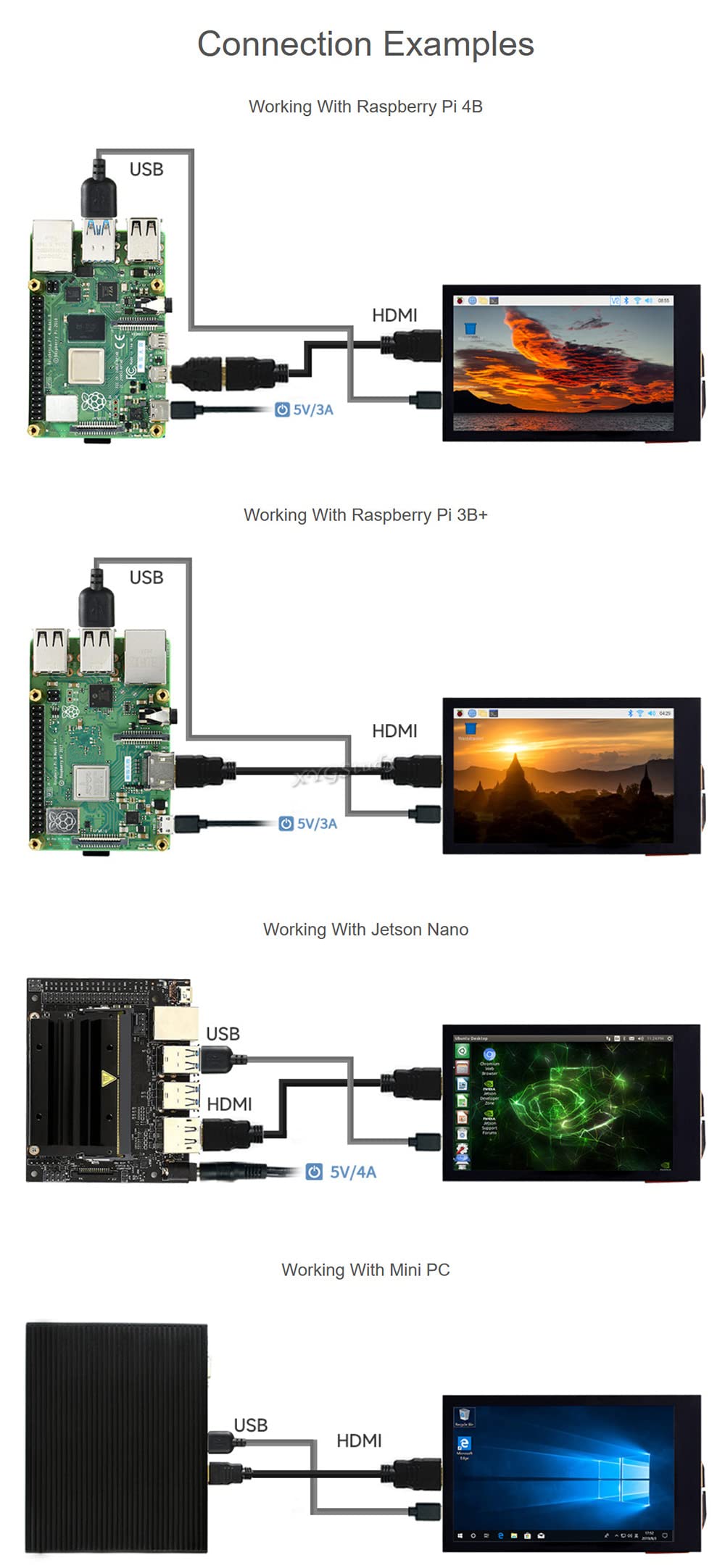 XYGStudy 3.5inch IPS 480×800 HDMI Capacitive Touch LCD Adjustable Brightness Display Panel Supports Raspberry Pi Jetson Nano Supports Windows 11 / 10 / 8.1 / 8 / 7 PC