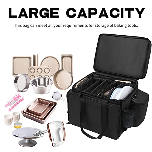 TUSIASC Baking Supplies Storage Bag for Bakers/Pastry Chefs, Cake Decorating Tool Caddy,Suitable for Cake Decorating,Baking Pan,Baking Mat,Muffin Liners,Black
