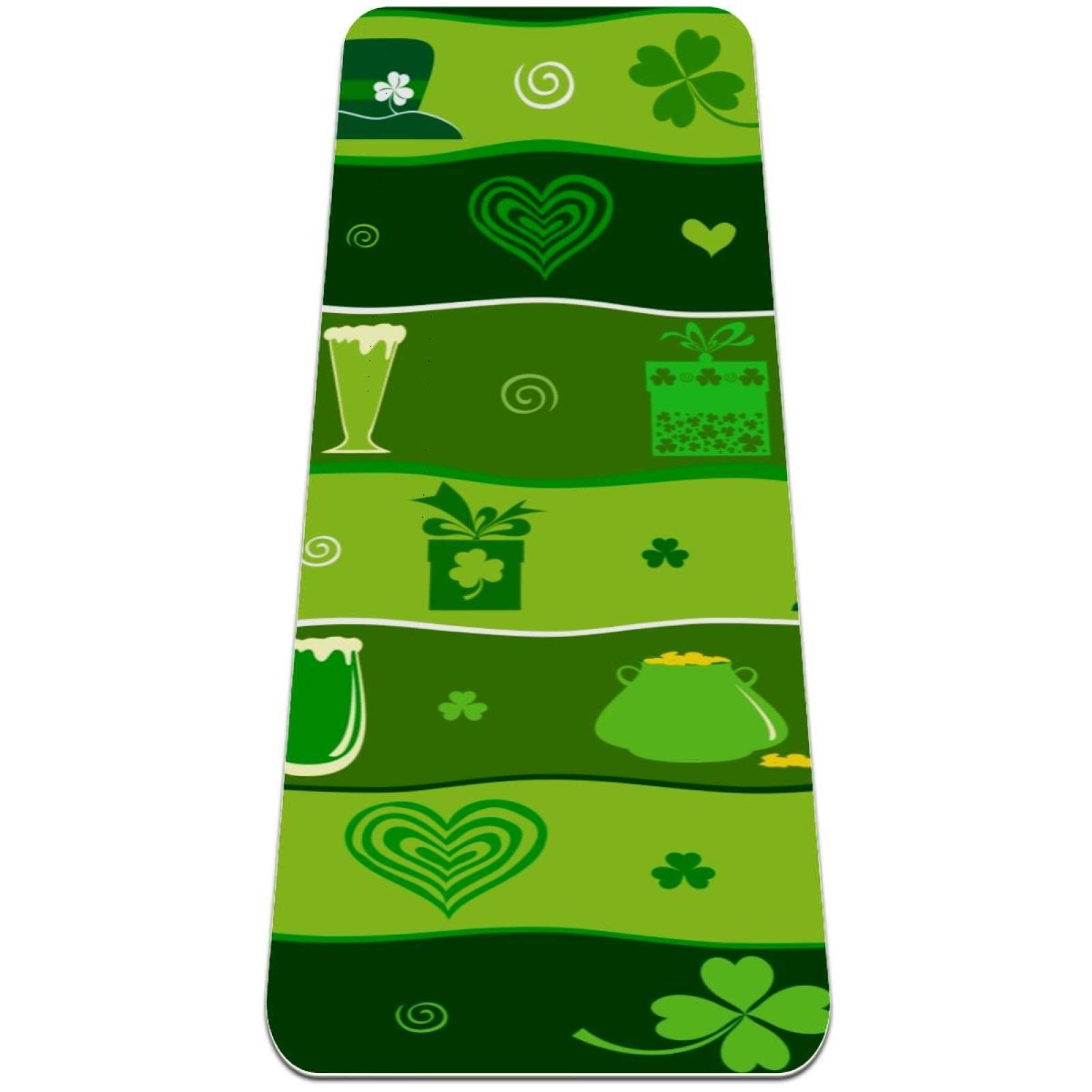 Yoga Mat, Yoga Mats for Home Workout, Workout Mat, Exercise Mats, Pilates Mat, Happy St-Patrick's Day Green Striped pattern