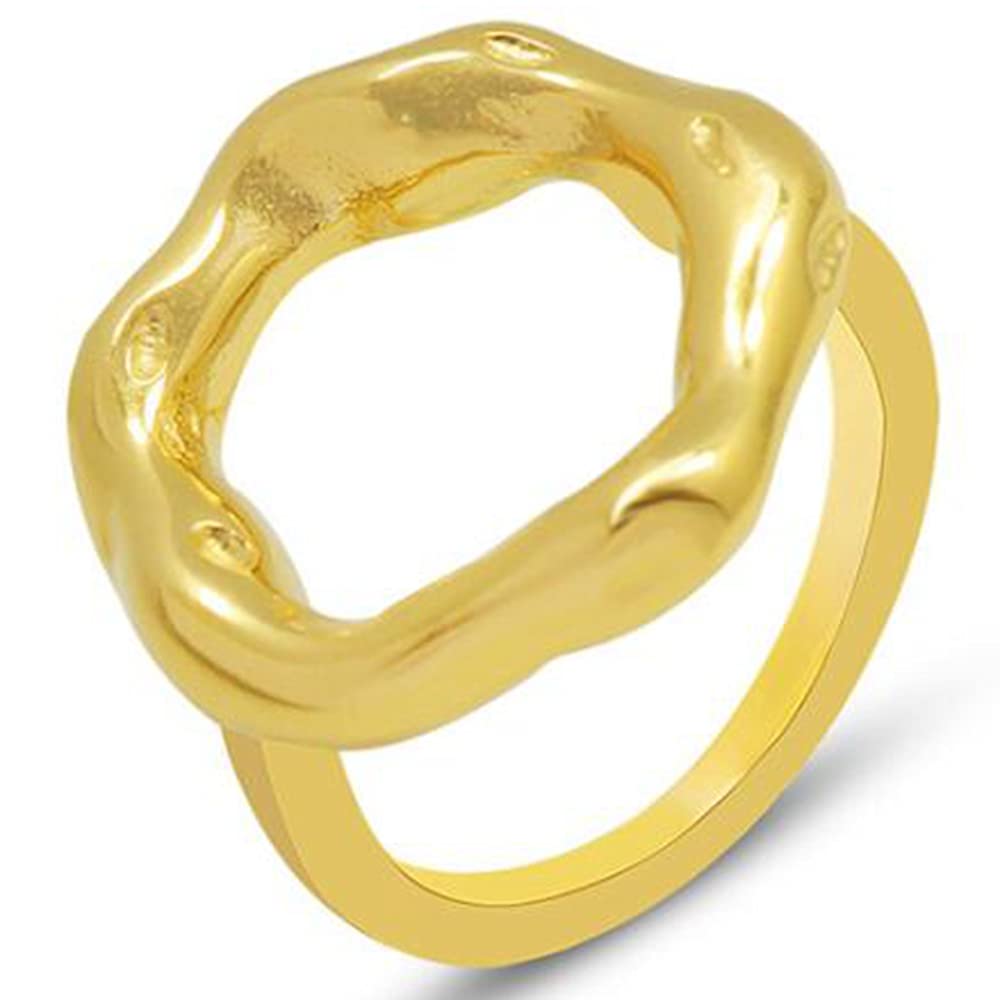 Stainless Steel Hammered Open Karma Promise Wedding Statement Promise Ring (Gold, 9)