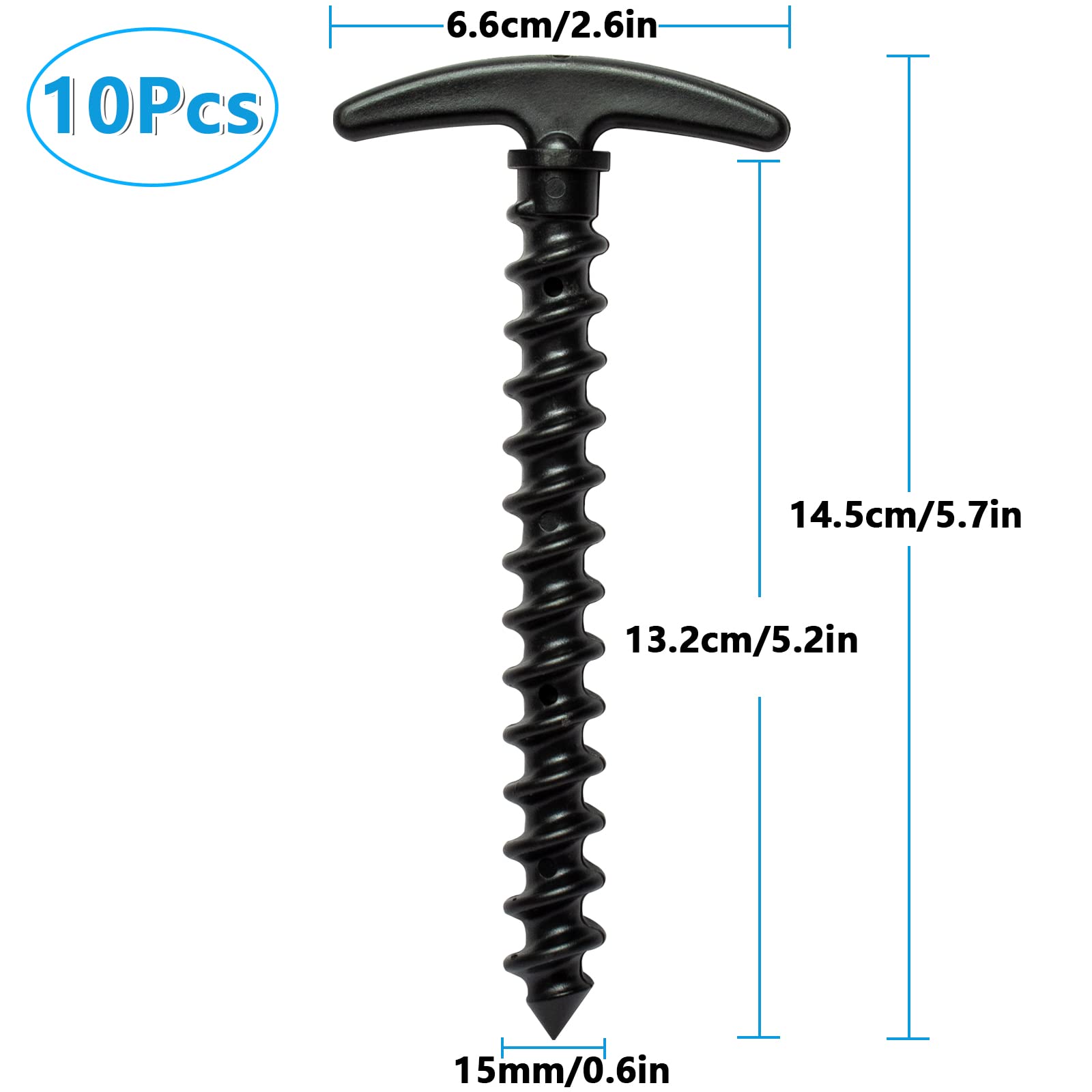Tent Stakes 10 Pack - 5.7 Inch Heavy Duty Beach Spiral Plastic Tent Stake for Outdoor Camping Stakes Canopy Tarp & Hiking