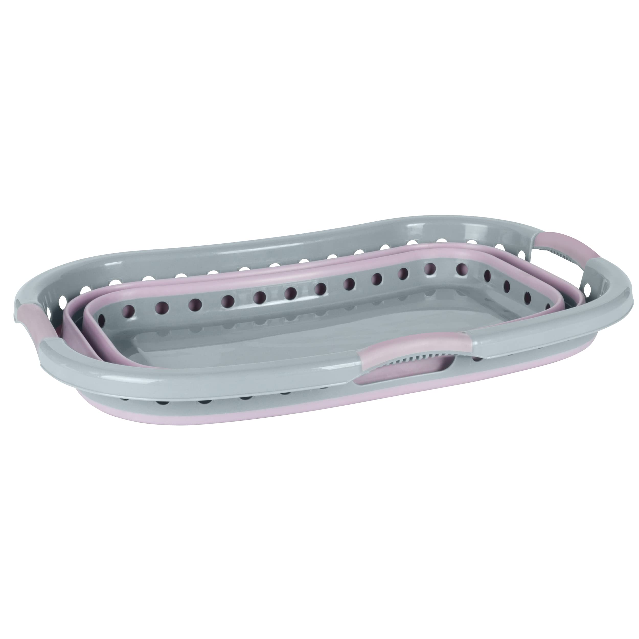 Russell Hobbs LA083555PNKEU7 Collapsible Hip Hugger 37 Litre Laundry Basket, Curved Shape, Non-Slip Handles, Portable & Lightweight, Compact For Easy Storage, Pink