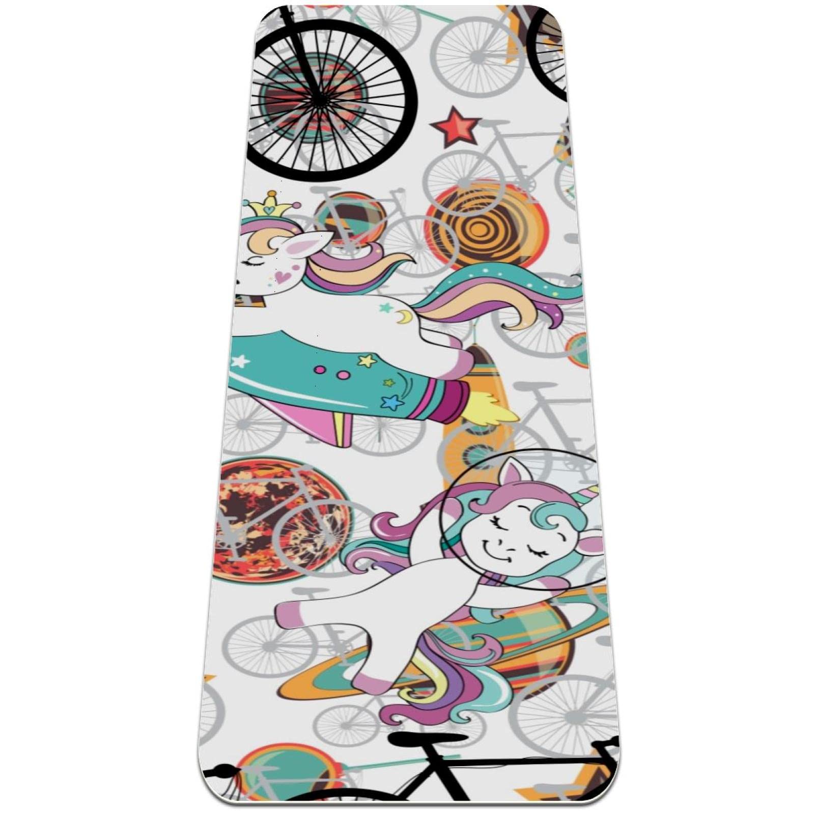 Yoga Mat, Yoga Mats for Home Workout, Workout Mat, Exercise Mats, Pilates Mat, Space Theme Bike Unicorn