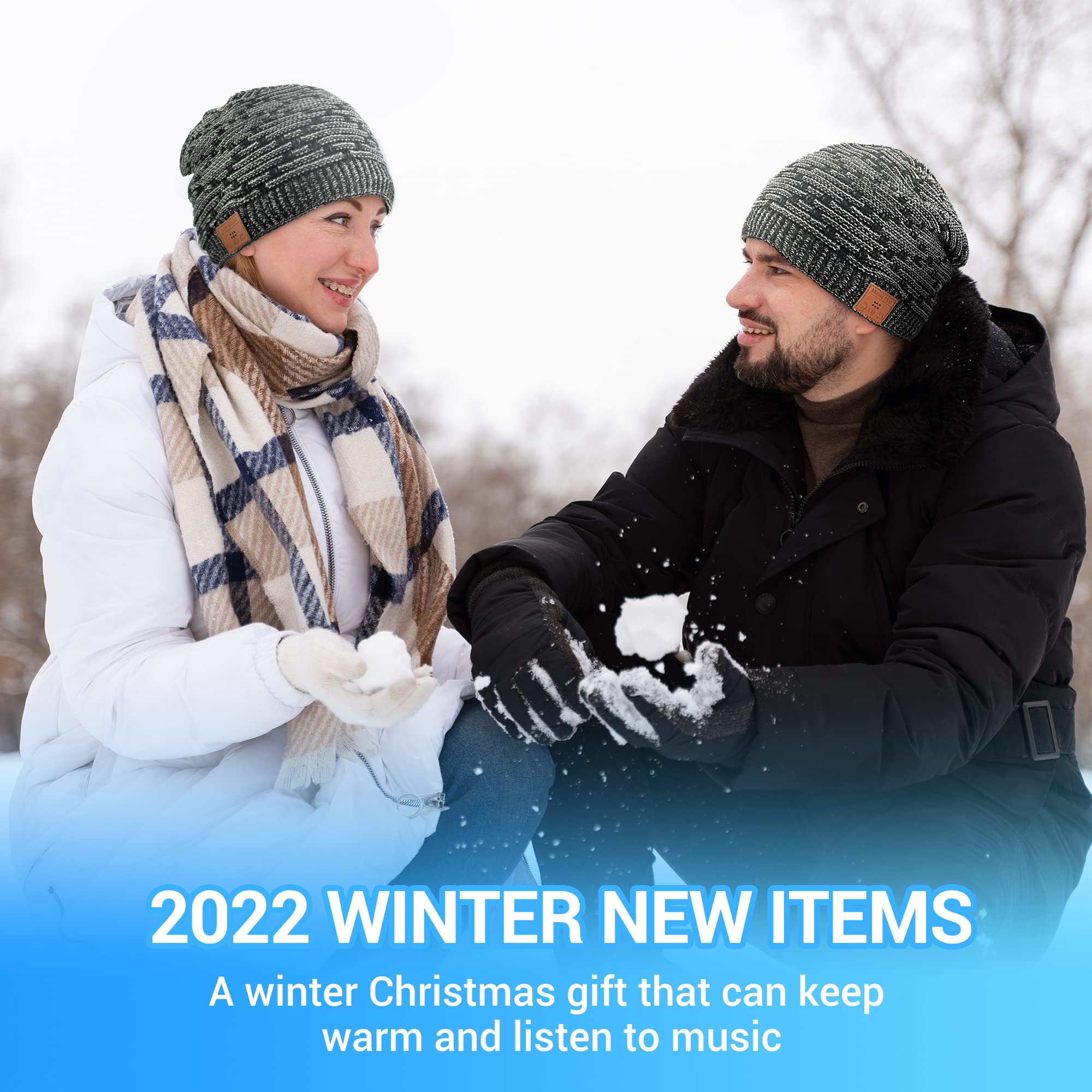 TOUCH TWO Beanie with Bluetooth Headphone Music Hat Breathable Knitted Cap for Outdoor Sports Christmas Tech Gifts Grey