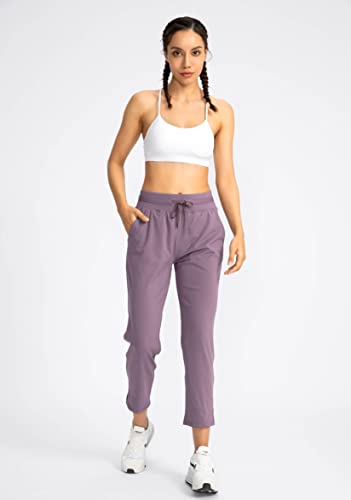 Soothfeel Women's Pants with 4 Pockets 7/8 Stretch High Waisted Sweatpants Travel Athletic Work Golf Pants for Women(Dusty Purple, Medium)