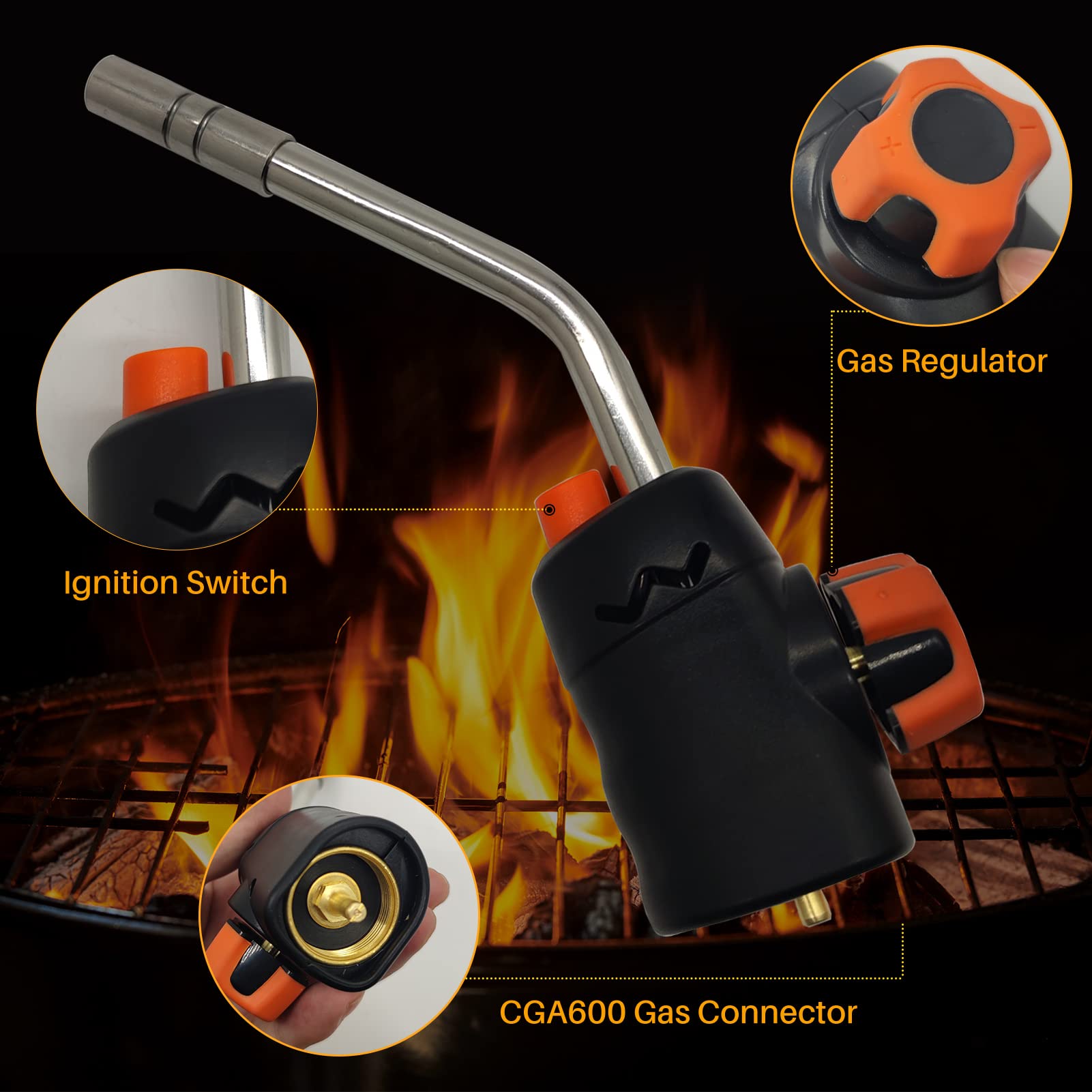 Propane Torch Head, Trigger Start Propane Gas Torch Kit with Self Ignition & Adjustable Knob, Pencil Flame Welding Torch Fuel by Propane Gas(CSA Certified)