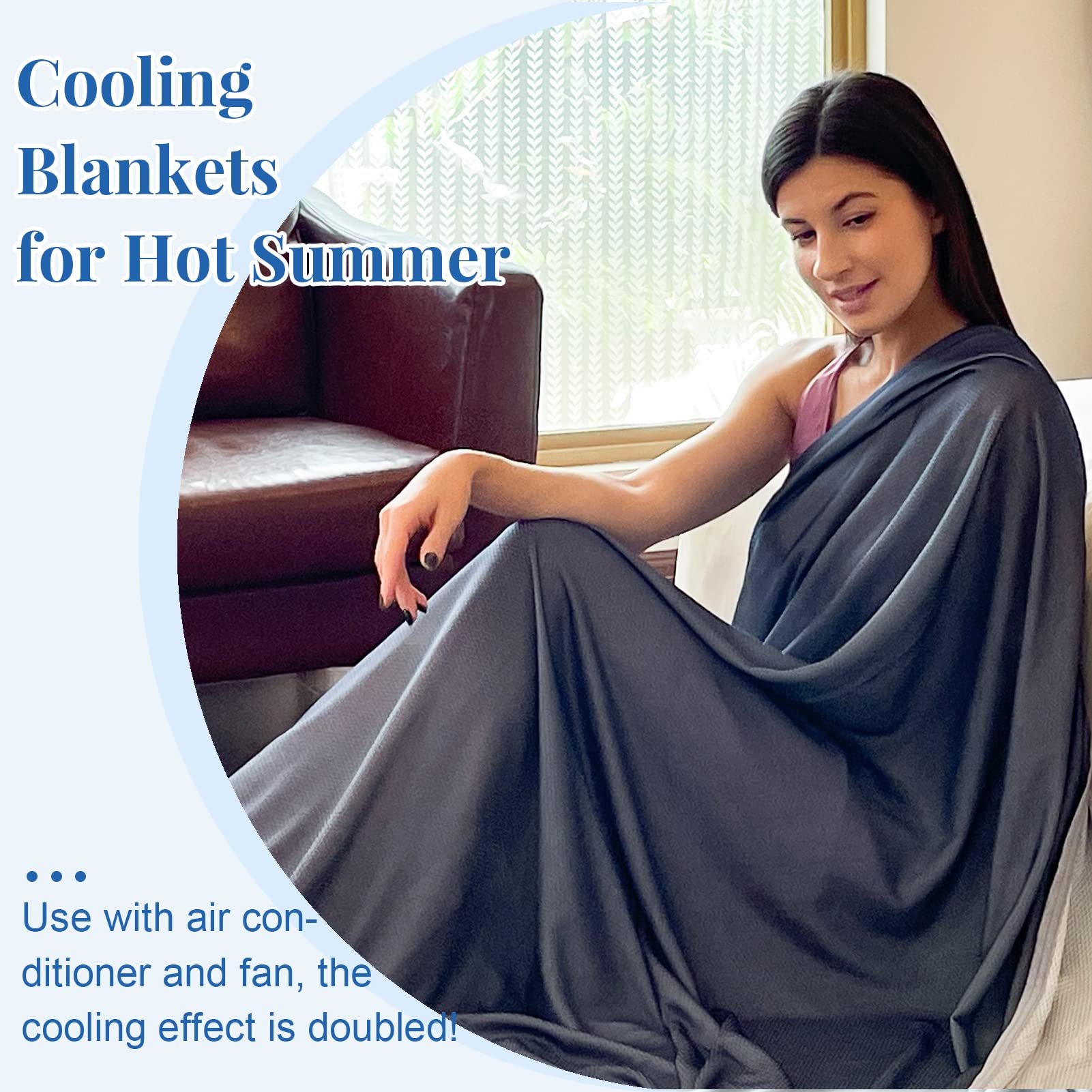 OMERAI Cooling Blanket for Hot Sleepers Breathable Cool Blanket Twin, Thin Summer Blanket Ultra Cooling Blankets for Night Sweats Soft Cooling Throw Blanket for Hot Flashes, 60"x80" Grey&Navy Blue