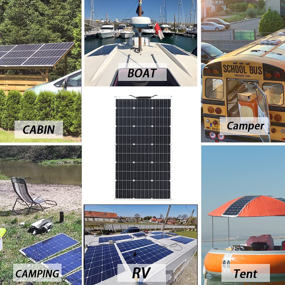 XINPUGUANG Flexible Solar Panel 100Watt 12Volt Monocrystalline Semi-Flexible for RV Boat Cabin Car Surfaces (1PCS 100W)