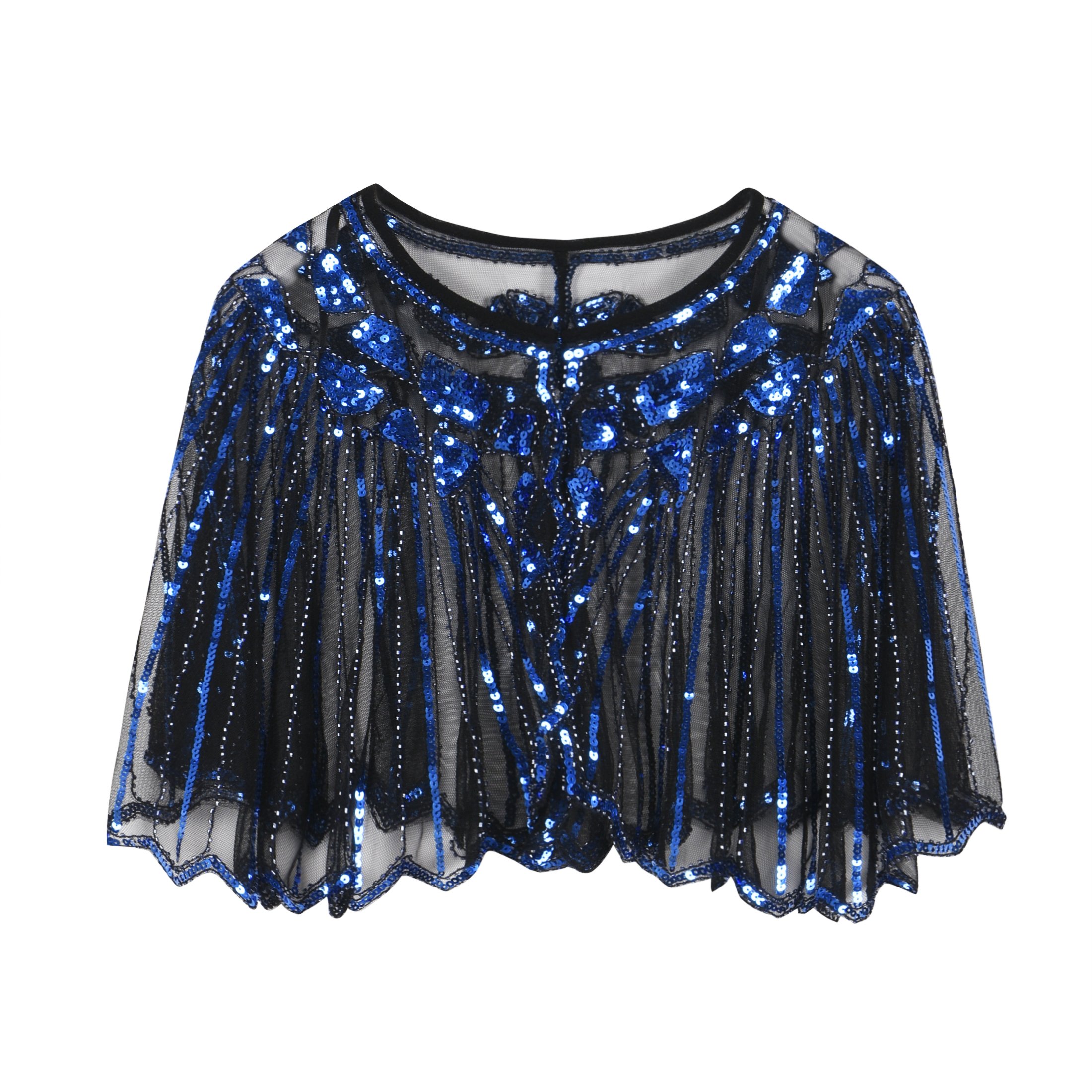 PrettyGuide Women's 1920s Shawl Beaded Sequin Deco Cape Bolero Flapper Cover Up,One Size,Black