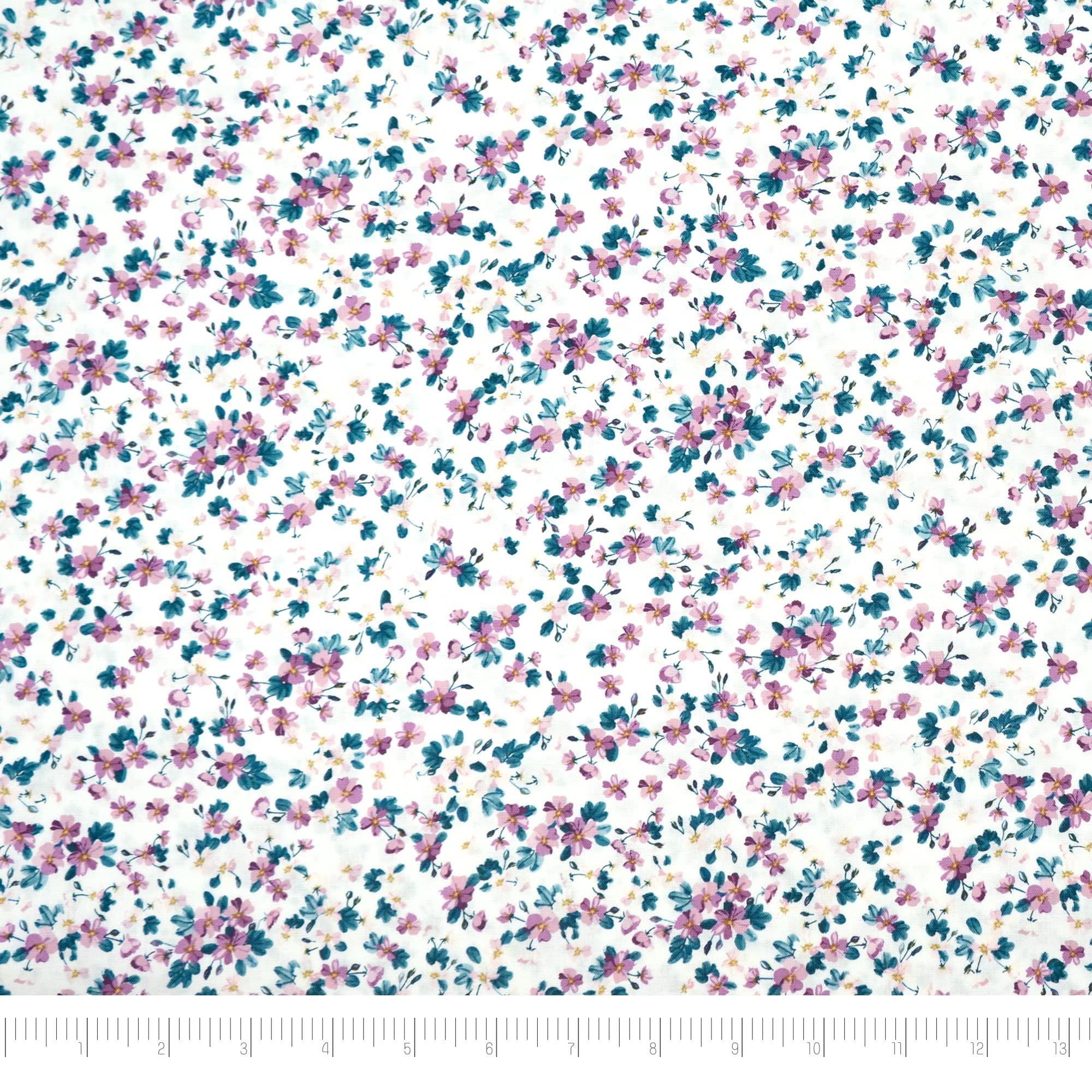 Singer Fabrics, 100% Cotton, Purple Small Floral on White, Cut by The Yard