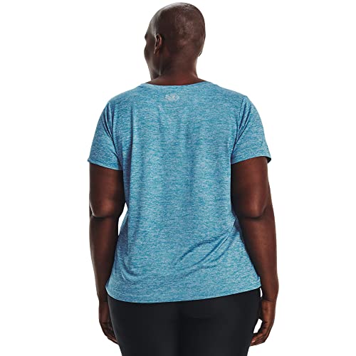 Under Armour Womens Tech Short-Sleeve V-Neck - Twist, (422) Capri/Fuse Teal/Metallic Silver, 3X