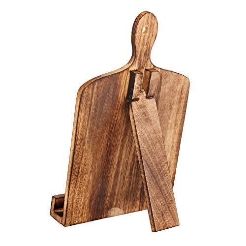 Valentines Day Gifts Wooden Cookbook Stand Recipie Book Holder for Cooking Cook Book Stand Chopping Board Style Foldable Easel for Kitchen Ipad Tablet (Brown)