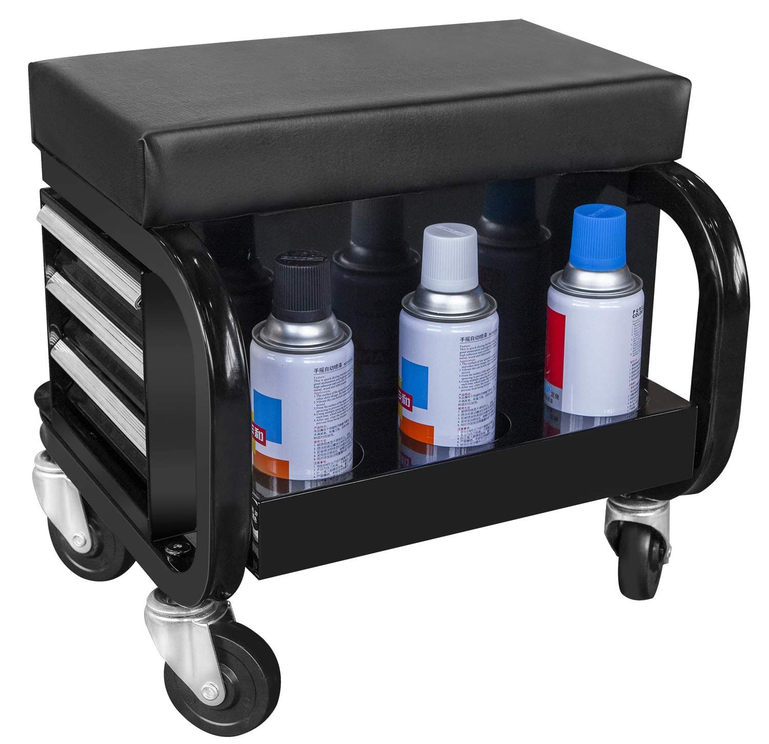 ROAD DAWG APD2016AD Torin Rolling Tool Chest/Tool Box with 3 Drawers and Wheels, Padded Mechanic Stool Creeper Seat, Black