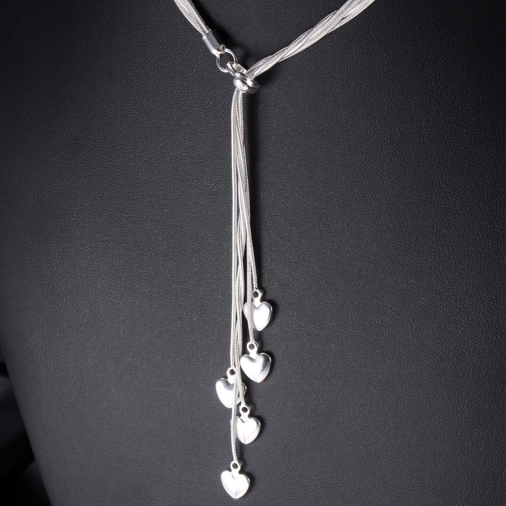 Necklaces for Women, Italian Silver Five-line Chain with Five-Heart Necklace(21.6")