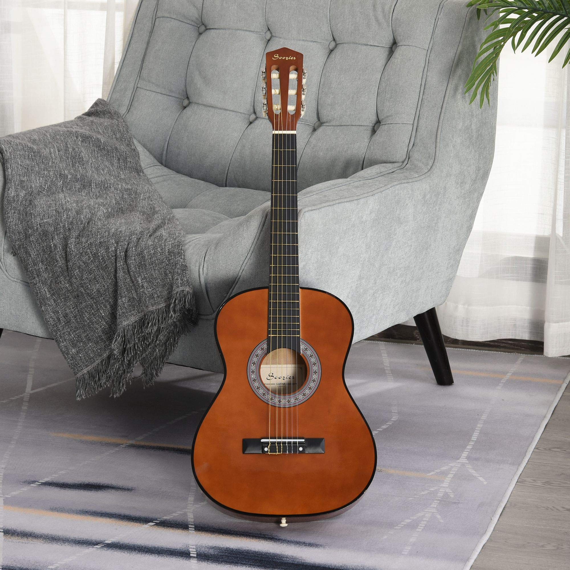 Soozier 36" Classical Guitar Birch Wood Guitar Set with Special Storage Bag for Child Beginners, Coffee