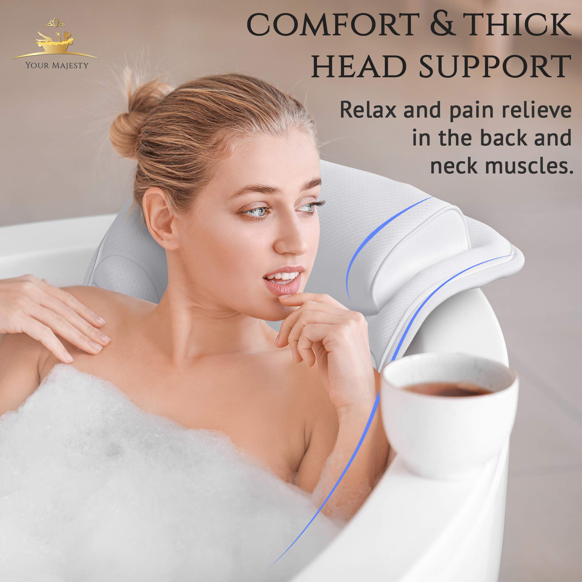 Premium Full Body Bath Pillow For Tub [22 Anti-Slip Suction Cups], Extra Soft Neck and Back Support to Relax and Unwind, QuickDry Fabric, Cooling Effect, Durable, Cushioned | With Machine Washable Bag
