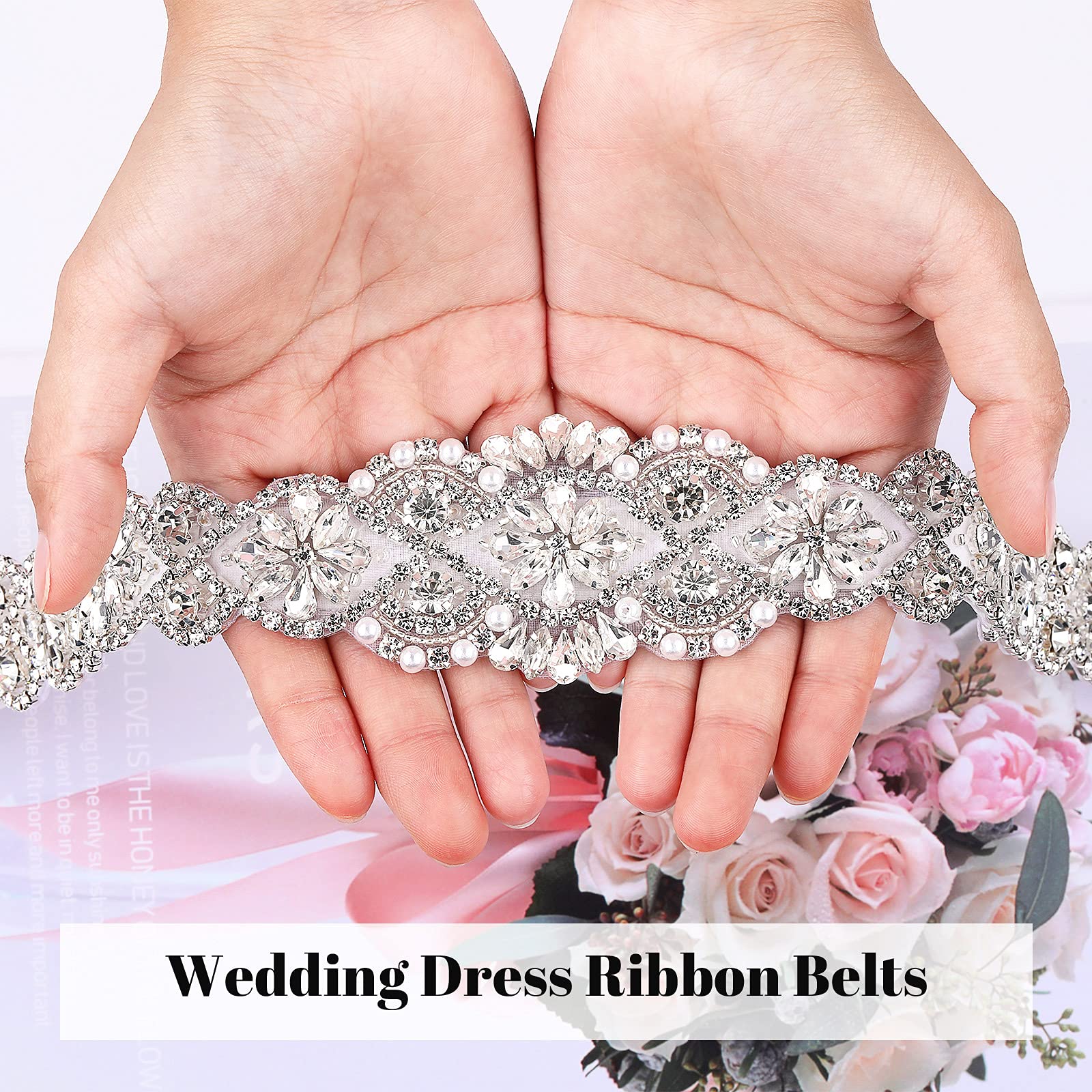 Sintege 3 Pcs Rhinestone Wedding Dress Belts Crystal Bridal Sash Belts Diamond Ribbon Belts for Women Bridal Bridesmaid