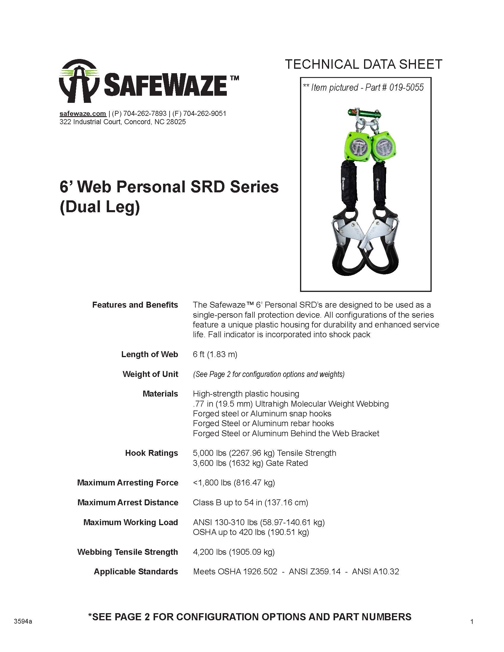SafeWaze 7 FT Dual Leg Web Retractable Lifeline with Aluminum Snap Hooks, Steel Carabiner, with Dual Bracket, Single Person Fall Protection Device, OSHA/ANSI Compliant (018-5021)