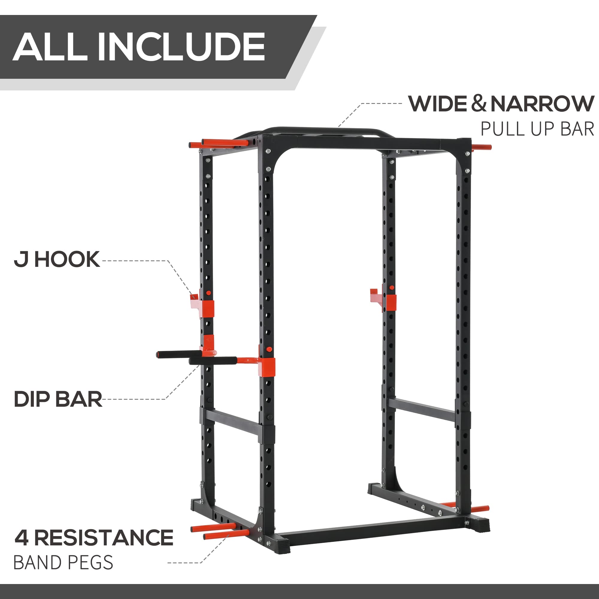 Soozier Adjustable Power Tower Dip Station Pull Up Bar Squat Rack Power Cage At Home Workout Equipment, Upper Body Strength Training Equipment