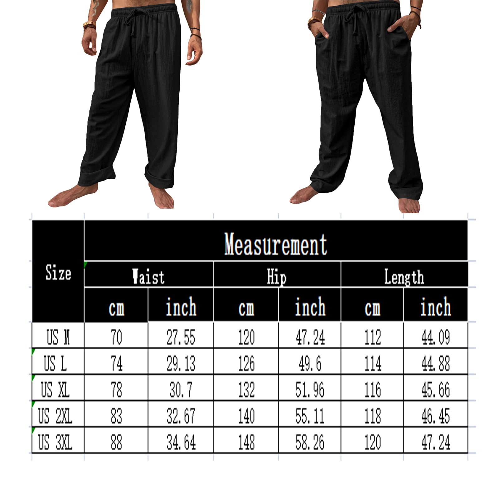 Mens Casual Linen Pants Loose Fit Lightweight Drawstring Summer Beach Yoga Pants Long Trousers White