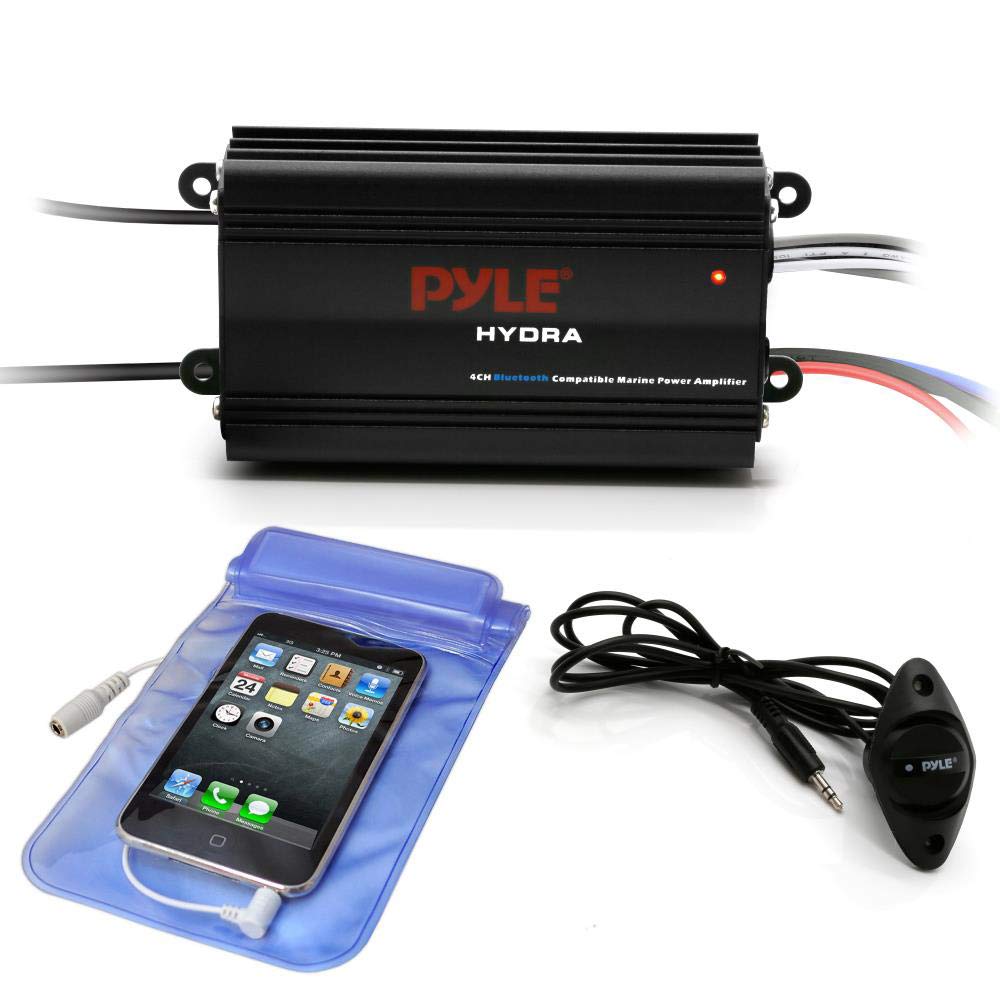 Pyle PLMRMB4CB Waterproof Bluetooth 200 Watt 4 Channel Marine Power Audio Amplifier System for Off Road Vehicles & Watercraft Boats (2 Pack)