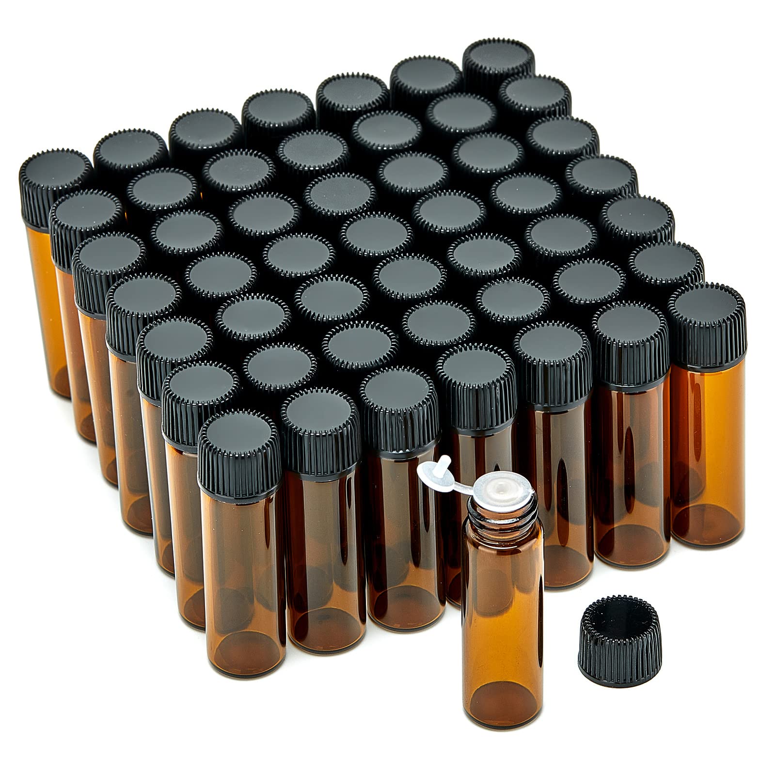 XZSIBIDE 5ML Vials with Caps Pack of 50, Amber Glass Dropper Bottle,Vials Dropper Bottle With Screw Caps,Can Be Used In Labs and Essential Oil Storage