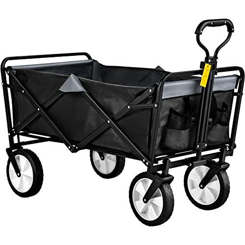 MUZIZY Utility carts Folding Wagon Cart Utility Collapsible Wagon Adjustable Handle Black Orange Blue Wheelbarrows Carts Wagons (Color : Black and Gray)