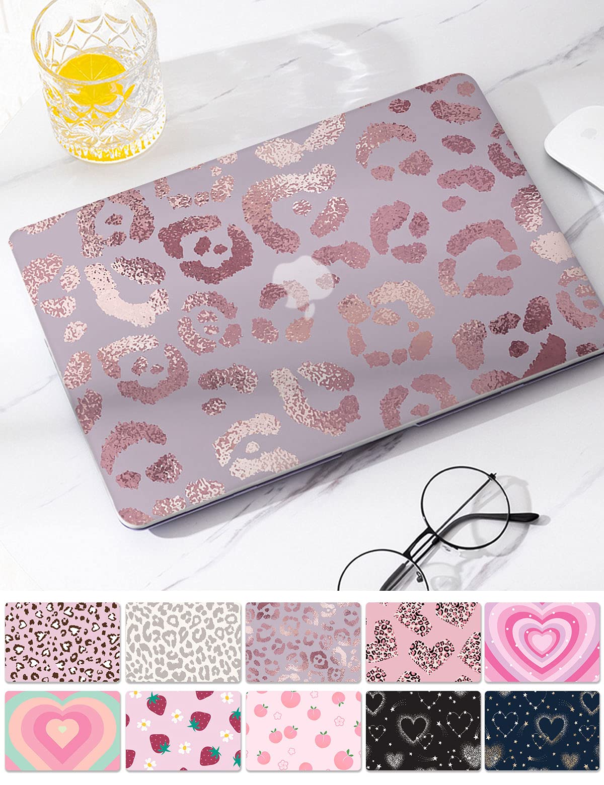 Seorsok Compatible with MacBook Air 13 Inch Model A1932 A2179 M1 A2337 Touch ID Release 2020 2019 2018 Plastic Hard Shell Case Protective Cover with 2 Pieces Pink Keyboard Cover Leopard Print