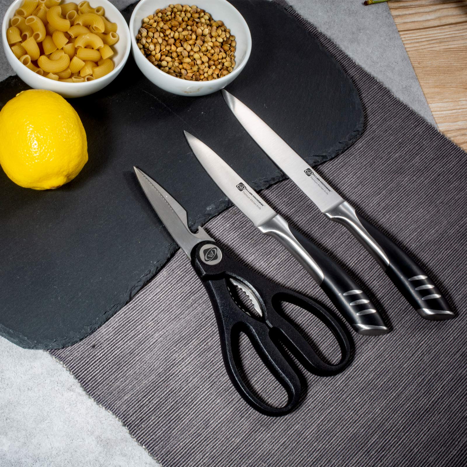 Premium 8-Piece German High Carbon Stainless Steel Kitchen Knives Set with Rubber Wood Block, Professional Double Forged Full Tang Chef Knife Set