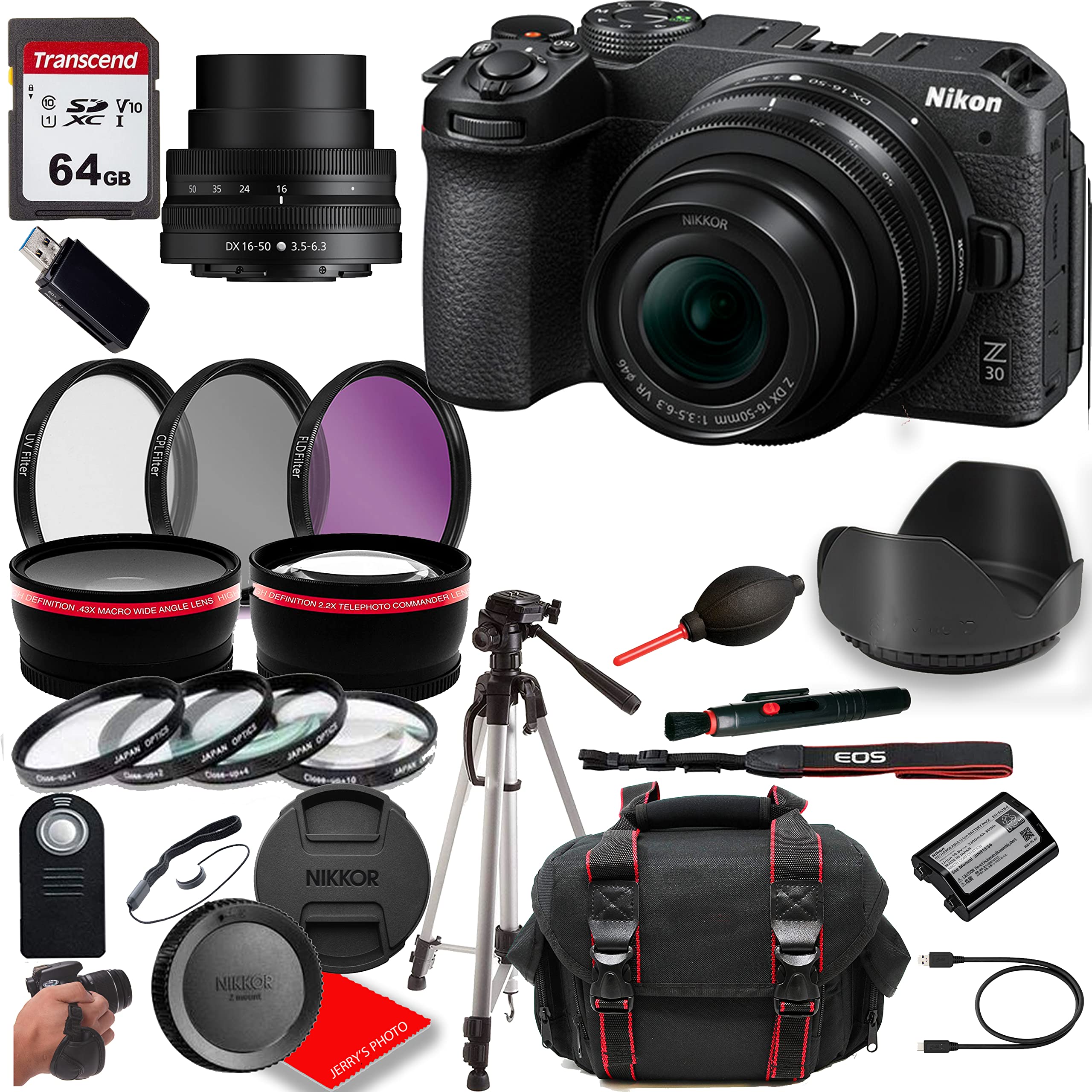 Nikon Z30 Mirrorless Camera with 16-50mm Lens + Case + 64GB Memory(26pc)