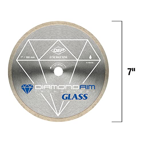 QEP 6-7007GL 7-Inch Continuous Rim Glass Tile Diamond Blade, 7mm Rim Height, 5/8-Inch Arbor, Wet Cutting, 8730 Max RPM