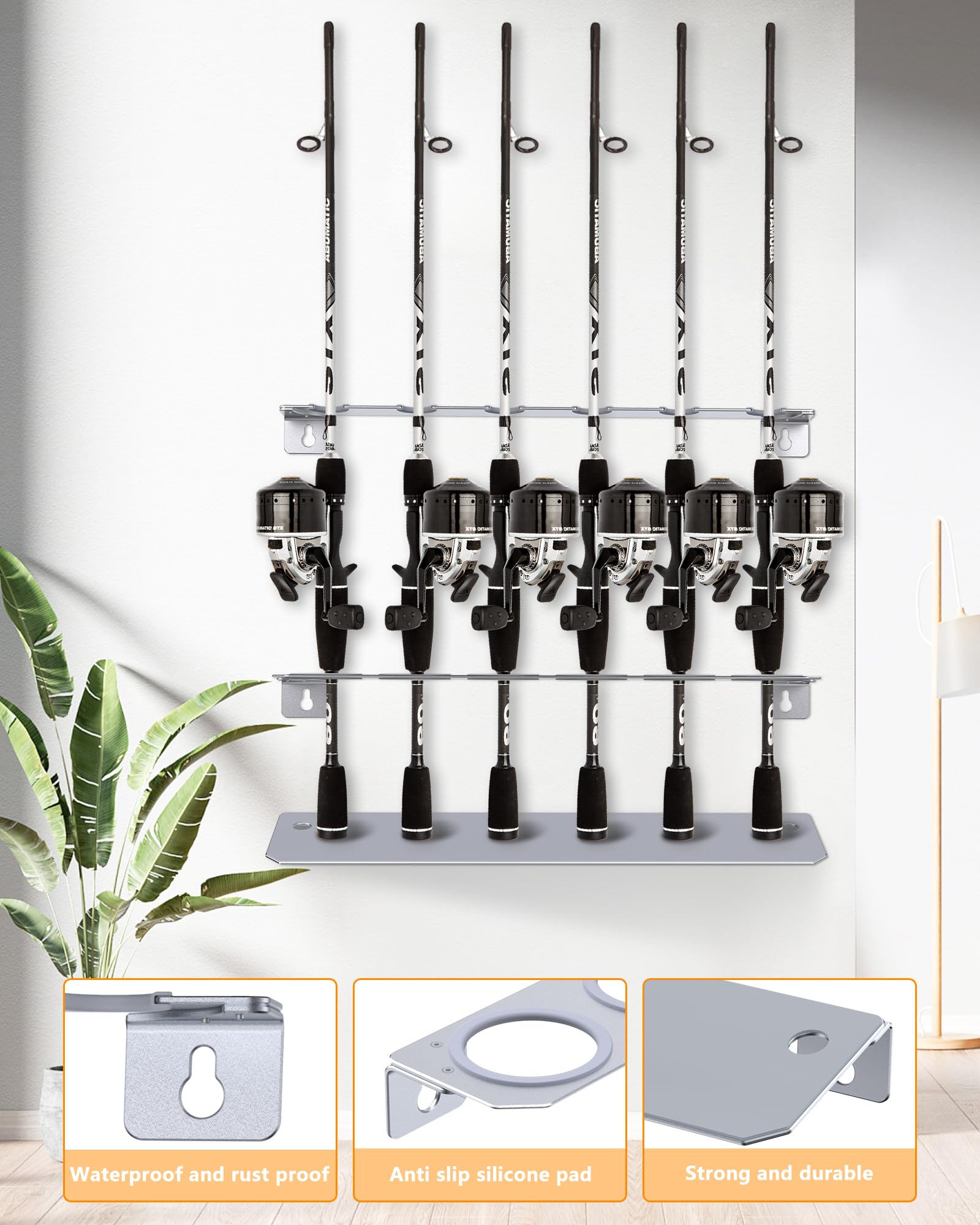 MUSVOH Fishing Pole Holders for Garage,Fishing Rod Holders for Wall- Durable 100% Aluminum Alloy, Rust-Free Design, Wall-Mounted Space-Saving Holder, Easy Rod Access & Long-Term Use