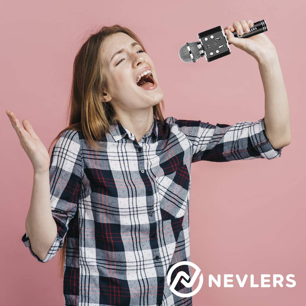Nevlers Mockins Black Bluetooth Karaoke Microphone for Kids with Bluetooth Speaker| Wireless Microphone Karaoke Compatible with iPhone & Android| Bluetooth Microphone Wireless