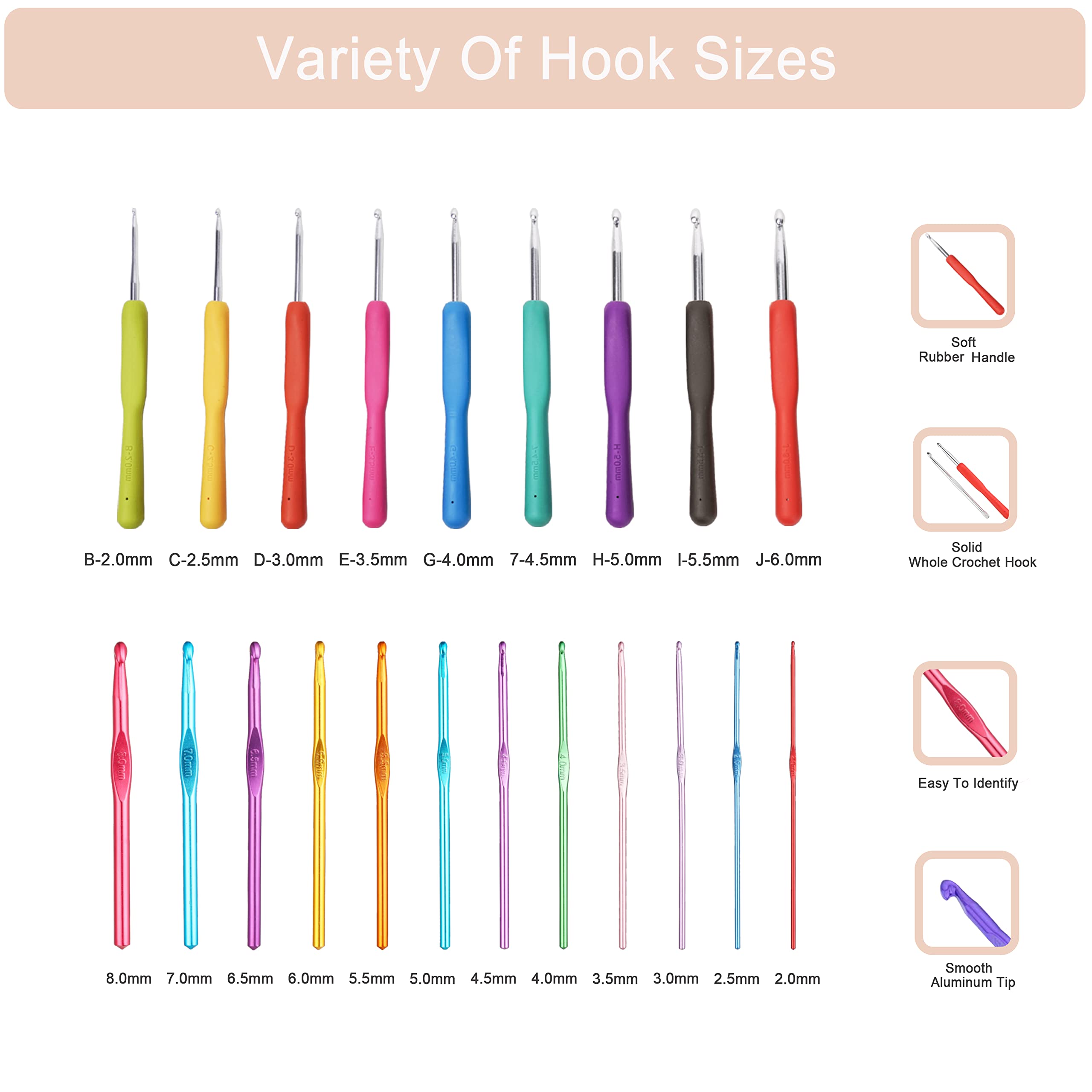 SHAXANO 86 Pcs Crochet Kit - 9 Ergonomic Soft Grip Crochet Hooks & 12 Aluminum Hooks for Beginners & Experienced Crafters, Includes 65 Crochet Accessories for Knitting & Crocheting
