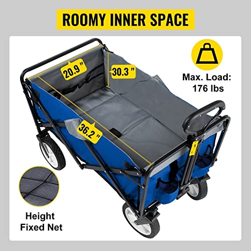 MUZIZY Utility carts Folding Wagon Cart Utility Collapsible Wagon Adjustable Handle Black Orange Blue Wheelbarrows Carts Wagons (Color : Black and Gray)