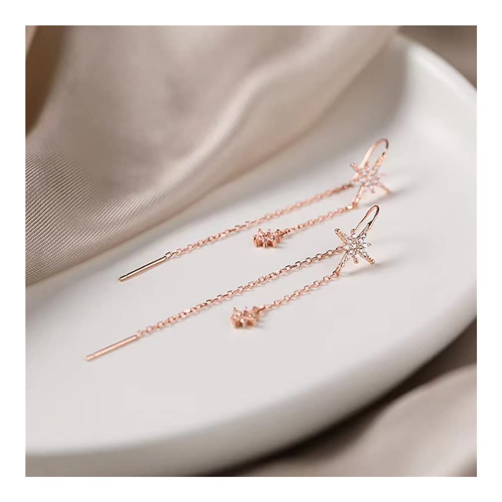 Trendy Exquisite Star Thread Drop Earrings for Women Temperament Long Tassel Ear Line Earring Gift (Color : Y20147 Gold)