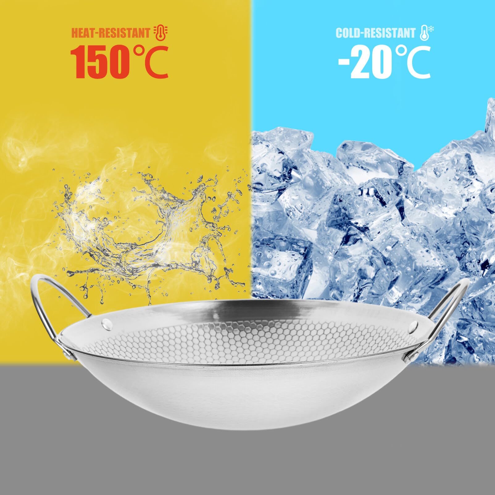 Yardwe Wok Pan Stainless Steel Stir Fry Pans 8 Inch Hot Pot Iron Frying Pan Double Handle Chinese Cooking Pot Kitchen Cookware For Boiling Steam Silver s Steel Wok