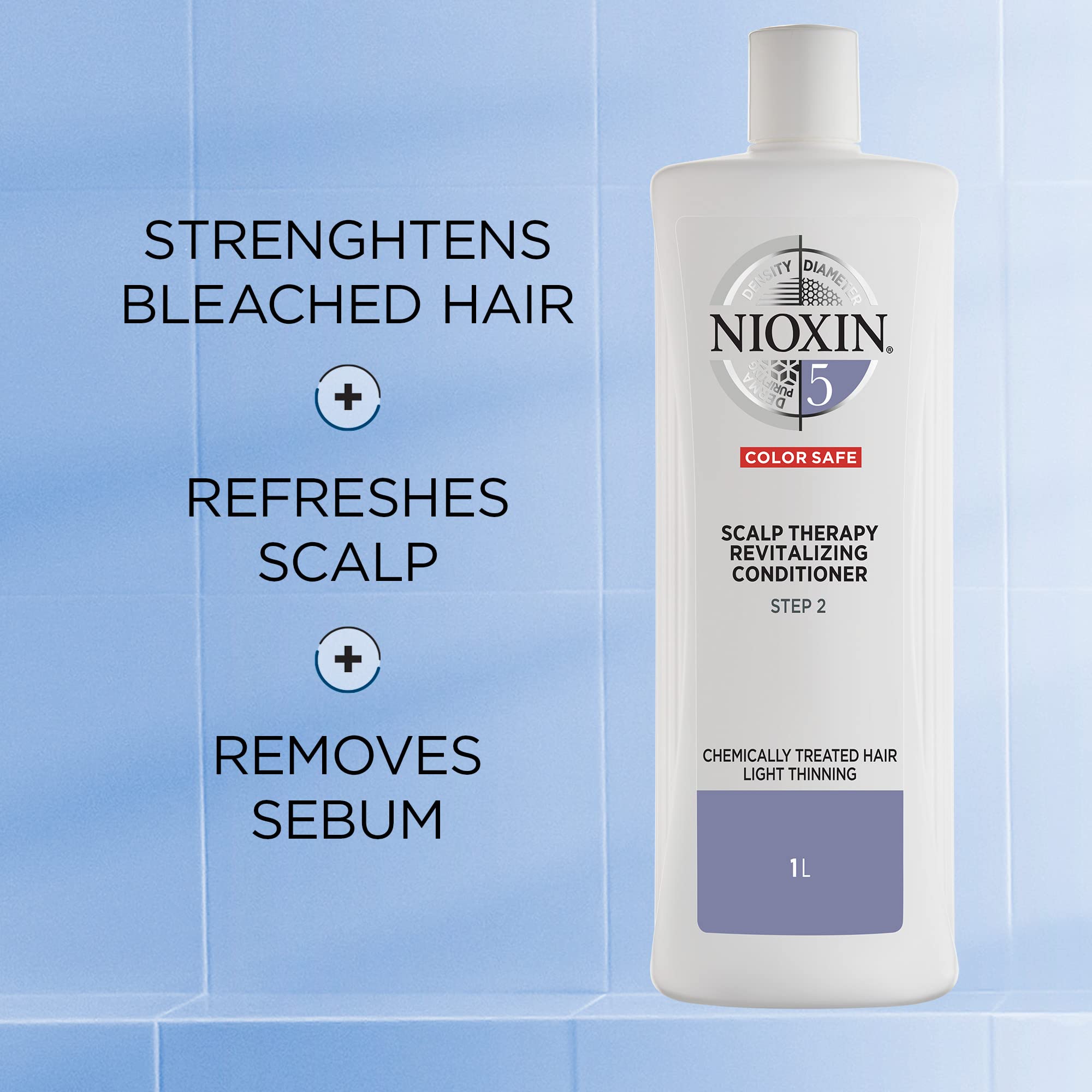 Nioxin System 5 Scalp Cleaning Shampoo and Therapy Conditioner Set for Chemically Treated Hair with Light Thinning