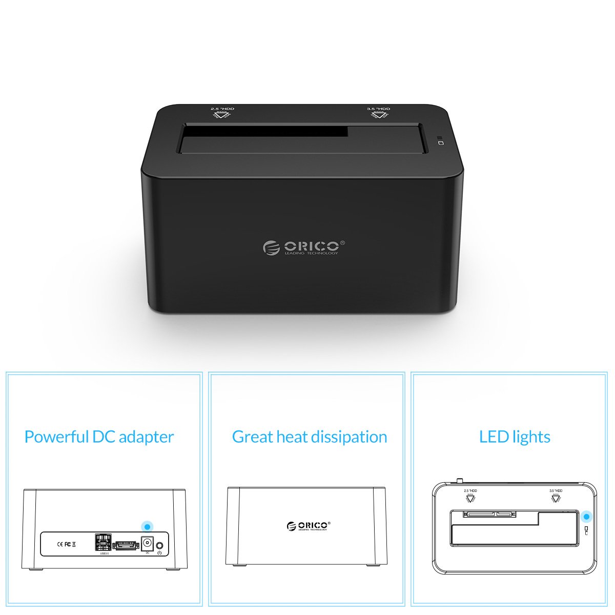 ORICO USB3.0 & eSATA to SATA External Hard Drive Docking Station for 2.5'' or 3.5'' HDD, SSD [8TB Support]