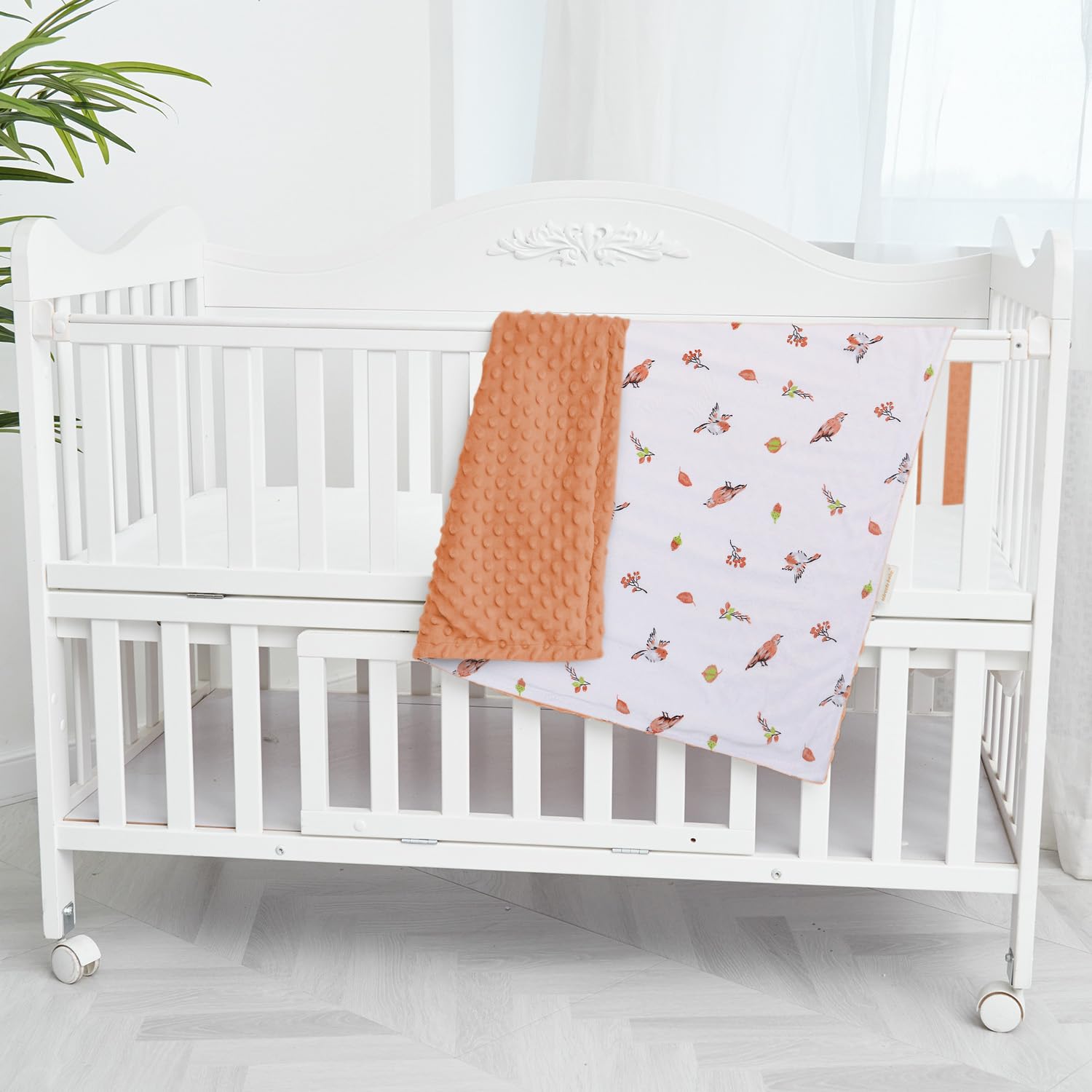 Micro Soft Plush Baby Blankets for Boys Girls Double Layer Toddler Baby Bed Blankets Throws with Raised Dots for Stroller Crib Shower Gifts (Pink Bird, 30x40 Inch)