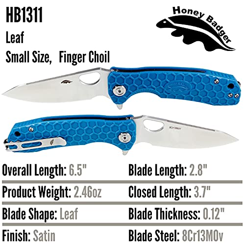 Western Active Honey Badger Leaf Pocket Knife for Men and Women - Folding Pocket Knife with Clip, Outdoor Camping Knife, Lightweight Pocket Knife, Folding Knife - Small Blue