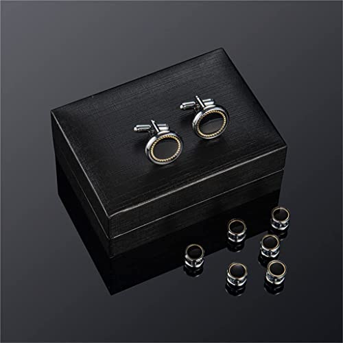 Trjgtas Wedding Man Cuff Link Set Man Shirt Cufflinks Cufflink Shirts Studs Button and Cufflinks for Mens Tie Clips (Color : Black)