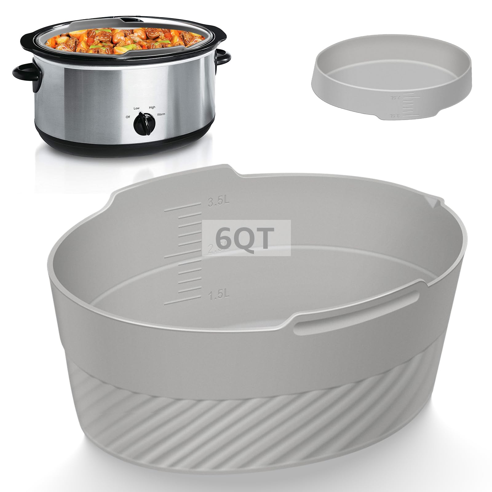 ONEBOM Slow Cooker Liners, Silicone Crockpot Liners for 6 QT Oval, Reusable丨Leakproof丨Large Instant Crockpot Liners for Kitchen Use, Foldable Dishwasher Safe Crockpot liner(Grey)