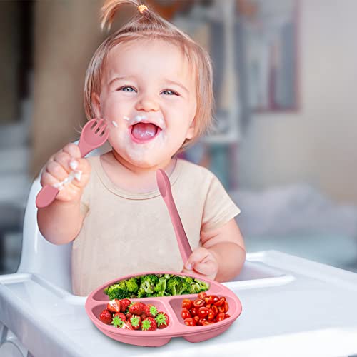 TQONEP 12 Pack Suction Plates for Babies & Toddler,Divided Plate Set,Silicone Suction Cup Plates for Babies with Fork and Spoon,Baby Plates with Suction,Toddler Plate Utensils Set