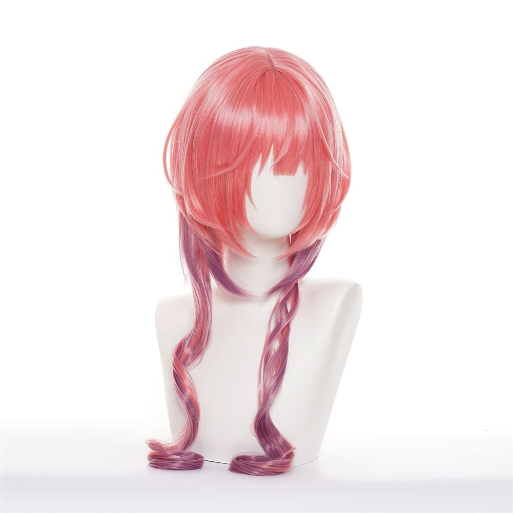 SisiruKou Double Tail Gradient Pink Purple Women Anime Wigs Halloween Cosplay Costume Wigs(Need styling)